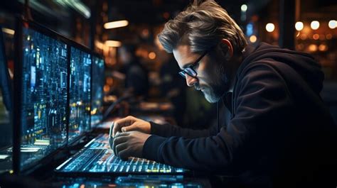 Premium AI Image There Is A Man That Is Working On A Laptop In The