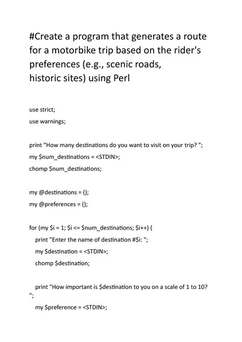 Trip Based On The Rider Perl Create A Program That Generates A Route