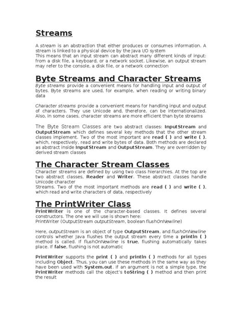 Streams The Byte Stream Classes Are Pdf Computer File Class Computer Programming