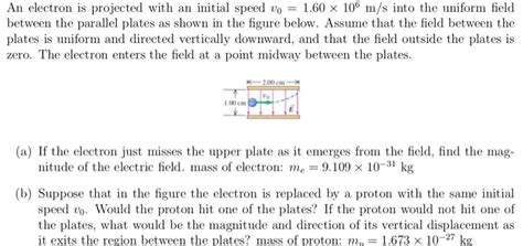 Solved An Electron Is Projected With An Initial Speed 1 60 X