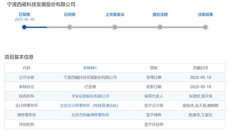 宁波市“专精特新”中小企业，西磁科技ipo申请已受理公司产品投资