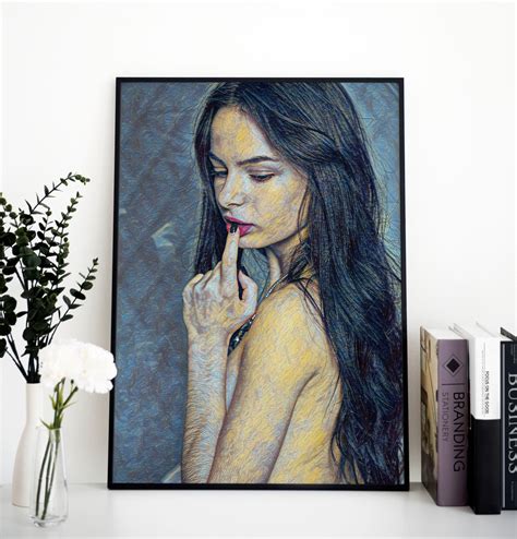 Dark Haired Female Posing Poster Erotic Prints Nude Women Feminist