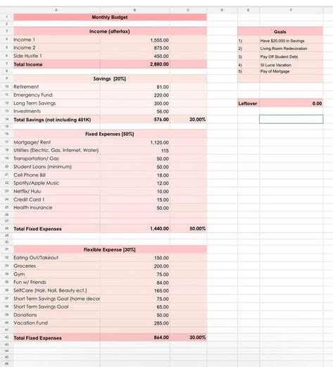 Aesthetic Excel Spreadsheet