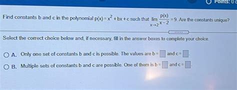 Solved Points 0 Find Constants Band C In The Polynomial