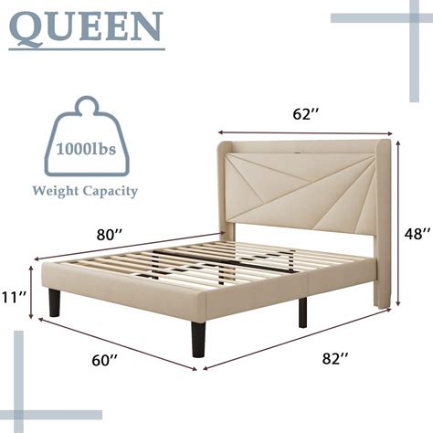 Feonase Base de cama tamaño Queen con puertos tipo C y USB base de cama tapizada con cabecera de