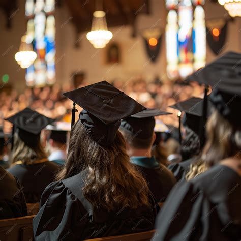 Graduation Day Students In Caps And Gowns Marking Their Academic