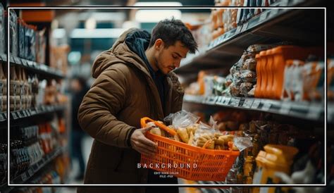 Un Joven Comprando Comestibles En Un Supermercado Eligiendo Bocadillos