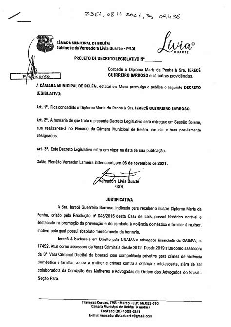 Projeto De Decreto 2361 2021 Livia Câmara Municipal De Belém