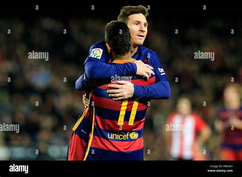 Barcelona Spain 17th Jan 2016 Barcelonas Lionel Messi Hugs