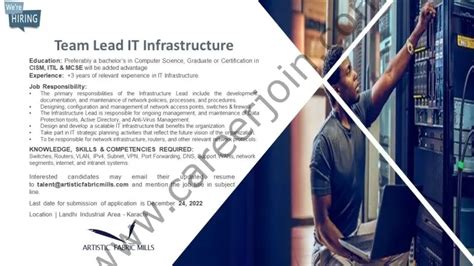 Artistic Fabric Mills Jobs Team Lead It Infrastructure