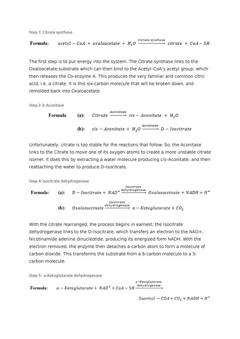 Krebs Cycle Lab Step 1 Citrate Synthase The First Step Is To Put Energy Into The System The