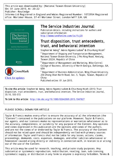Pdf Trust Disposition Trust Antecedents Trust And Behavioral Intention
