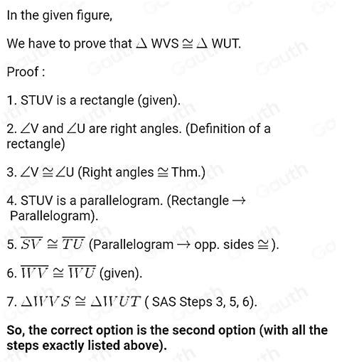 Solved Given STUV Is A Rectangle Which Of The Following Proves WVS WUT STUV Is A Recta