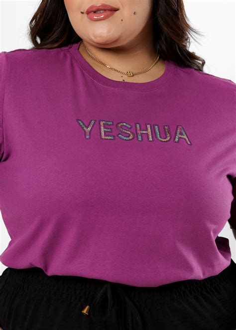 T SHIRT PLUS SIZE YESHUA LANTEJOULAS BORDADO ROXO PURPLE Atacado Tshirt Use Criativa