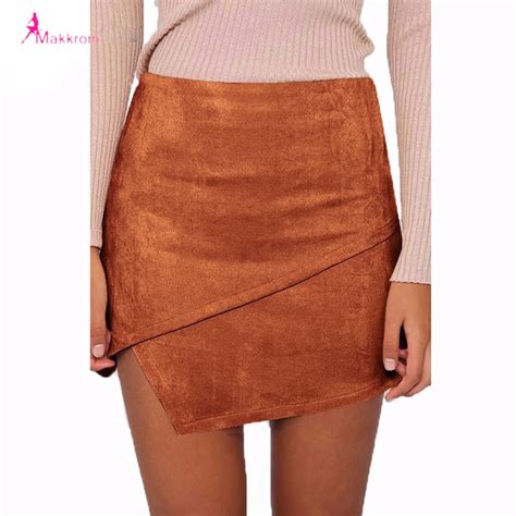 2017 Summer Style Casual Mini Skirt Suede Leather High Waist Sexy
