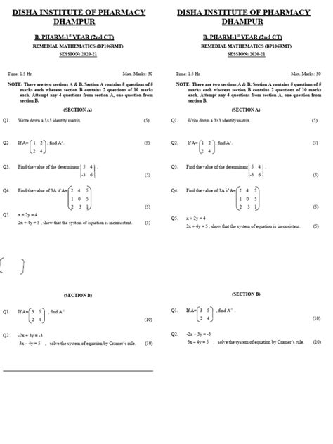 Remedial Mathematics Ct 2 Paper Format Pdf Mathematics Algebra
