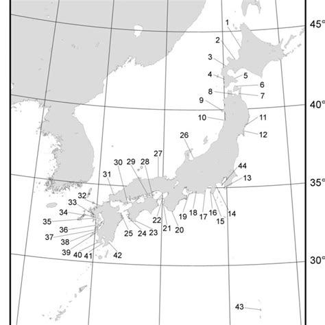 Collection Localities Of The Specimens Used In This Study The Numbers