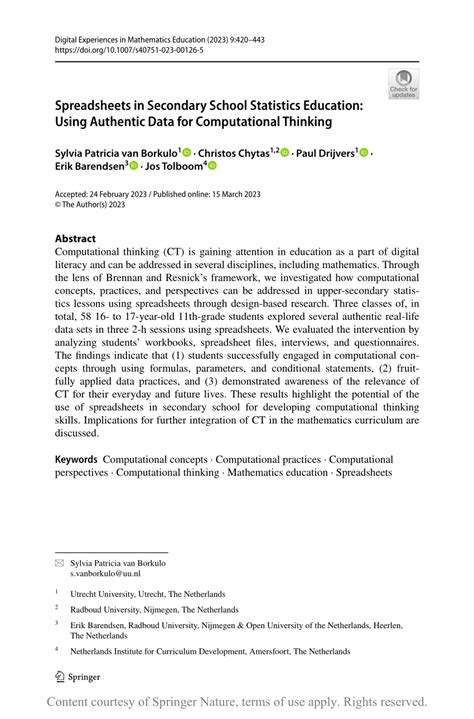 Pdf Spreadsheets In Secondary School Statistics Education Using Authentic Data For