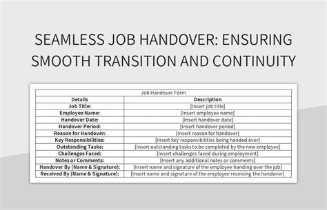 Seamless Job Handover Ensuring Smooth Transition And Continuity Excel