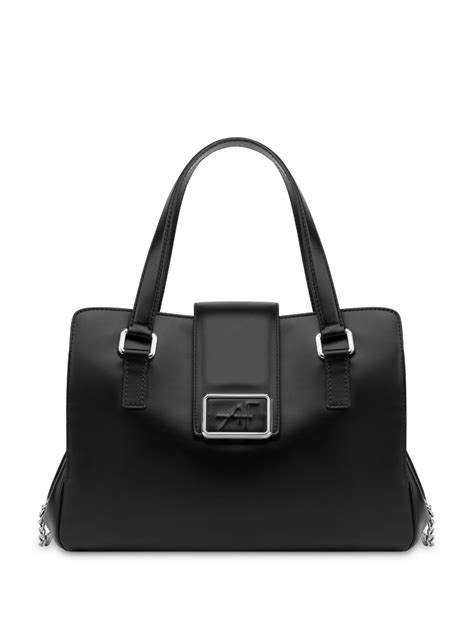 Alberta Ferretti Logo Embossed Leather Tote Bag Black FARFETCH