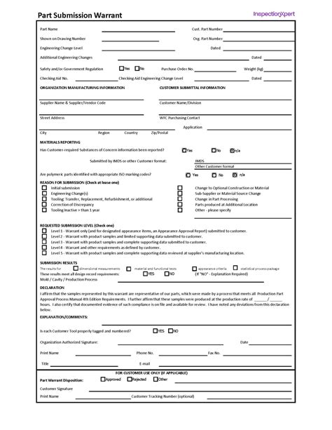 Ppap Part Submission Warrant