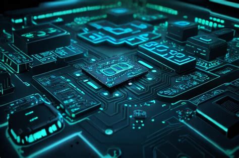 Premium Photo Futuristic Computer Chip Glows Blue In Abstract Circuit Board Pattern