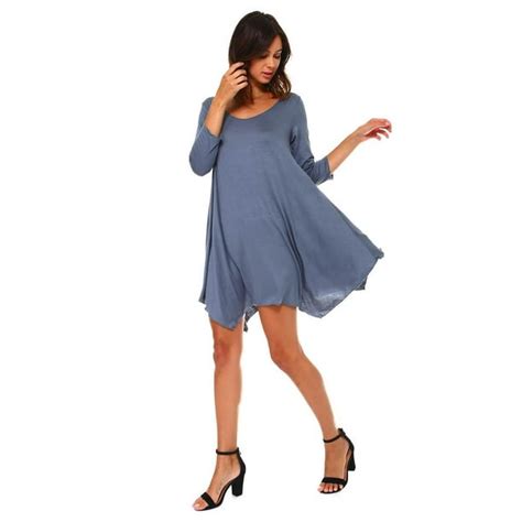 Simplicitie Womens 34 Sleeve Loose Fit Casual Swing Dress Tunic