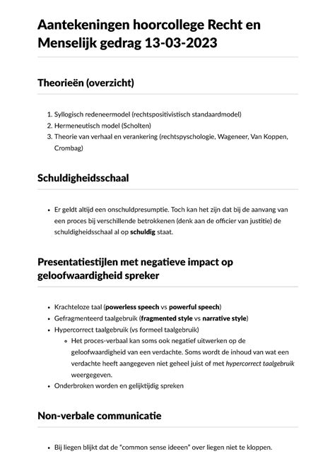 Aantekeningen Hoorcollege Week 6 Recht En Menselijk Gedrag