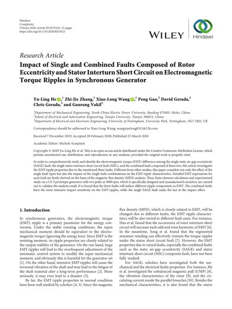 Pdf Impact Of Single And Combined Faults Composed Of Rotor Eccentricity And Stator Interturn
