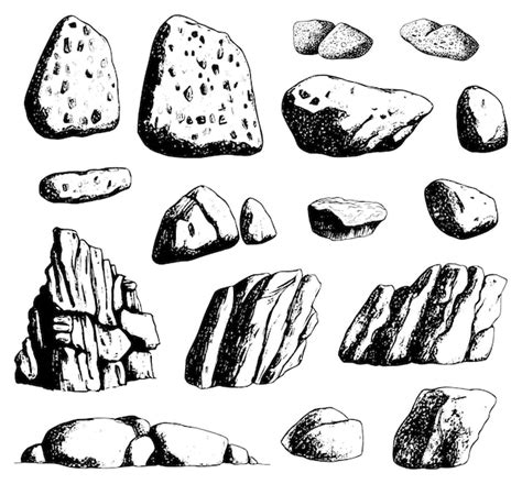 Premium Vector Hand Drawn Set Of Rocks And Stones