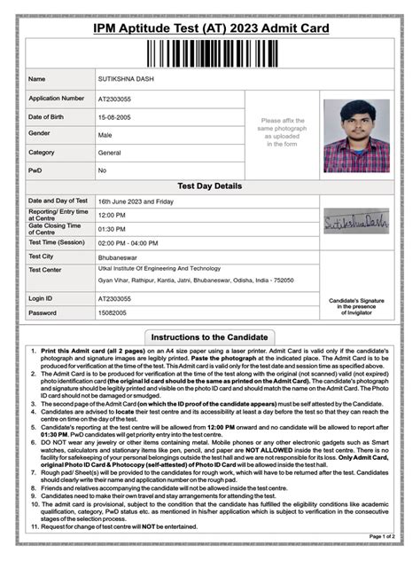 Admit Card Pdf Identity Document Access Control