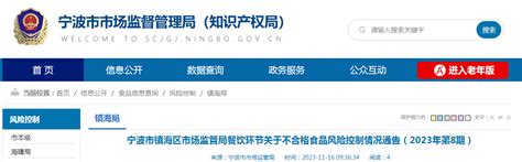浙江省宁波市镇海区市场监管局餐饮环节关于不合格食品风险控制情况通告（2023年第8期）