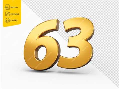 Premium Psd Gold Number 63 Sixty Three Isolated White Background