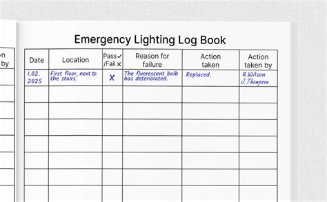 Emergency Lighting Log Book Inspection And Maintenance Test Record