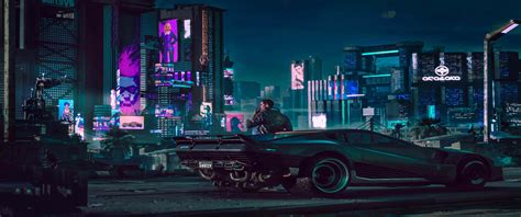 Download 3440x1440p Cyberpunk 2077 Background A Person Smoking At Night