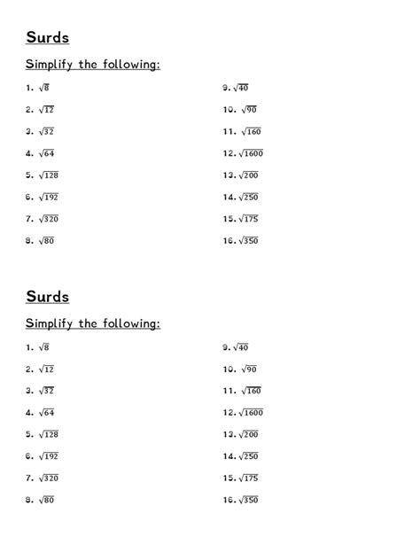 Simplifying Surds Pdf