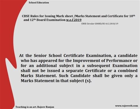 Cbse Rules For Issuing Mark Sheet Marks Statement And Certificate For 10th And 12th Board