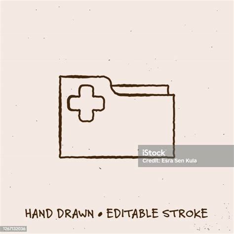 편집 가능한 스트로크가 있는 손으로 그린 환자 레코드 폴더 아이콘 International Red Cross And Red