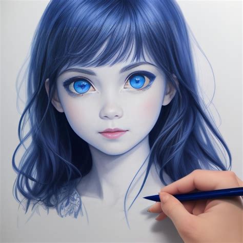 Premium Ai Image A Drawing Of A Girl With Blue Eyes Is Being Drawn With A Pencil