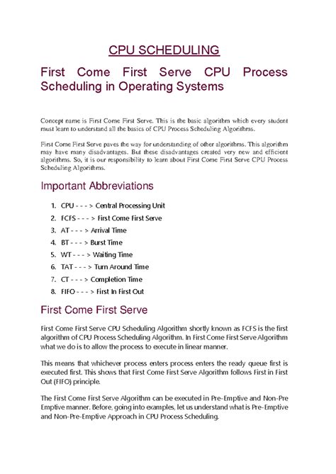 Fcfs With Example Cpu Scheduling First Come First Serve Cpu Process Scheduling In Operating