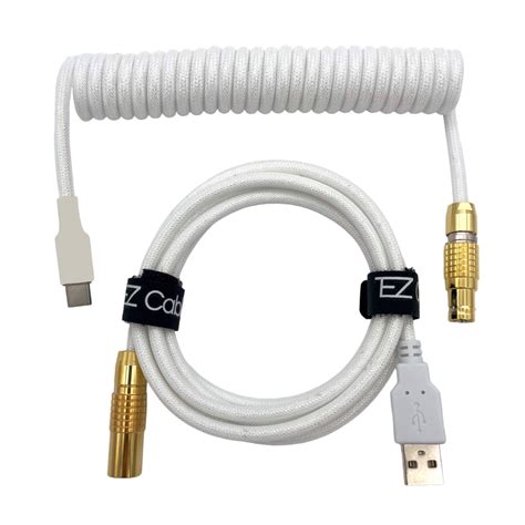 White Lemo Like Coiled Keyboard Cable Gold Lemo Cable Alternative Tez Cables