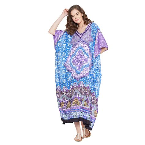 Womens Plus Size Polyester Kaftan Dresses For Women Casual Long Printed Caftan Wear Maxi Kimono