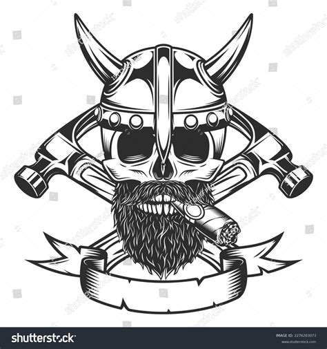 Viking Skull Smoking Cigar Cigarette Mustache Stock Vector Royalty
