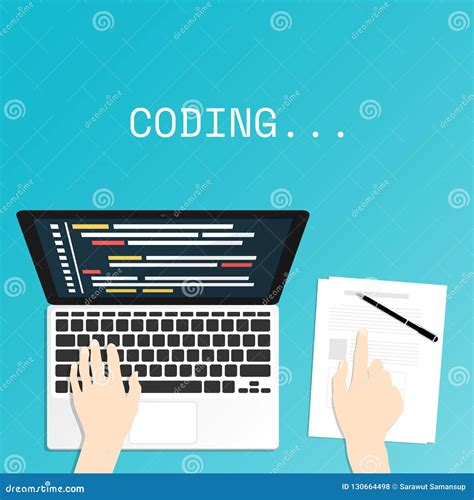 Programmer Coding Binary Computer Hand Top View Vector Stock Vector