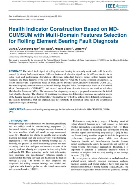 Pdf Health Indicator Construction Based On Md Cumsum With Multi