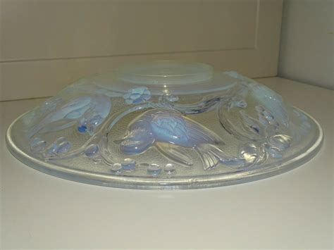 BELLE COUPE VERRE OPALESCENT signée EZAN déco OISEAUX en EPAISSEUR ART DECO D Transparent