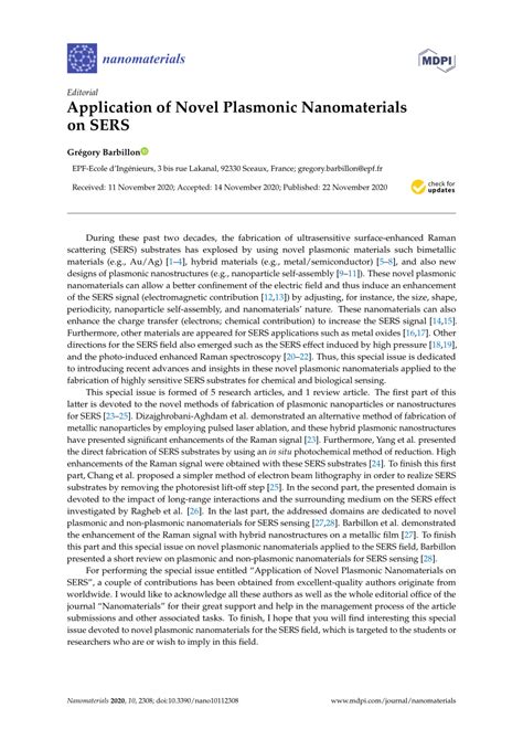 Pdf Application Of Novel Plasmonic Nanomaterials On Sers