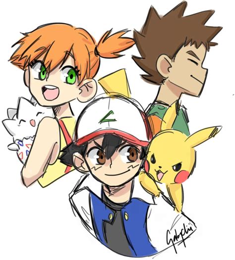 Pikachu Ash Ketchum Misty Togepi And Brock Pokemon And More Drawn By Gabychii Danbooru