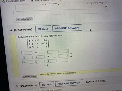Solved Points Reduce The Matrix To Its Row Reduced Chegg