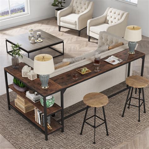 L Shaped Console Table Reversible Sofa Table With 3 Tier Shelves